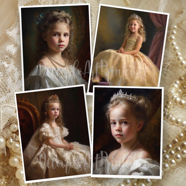 20 Cute Girl Little Princess Digital Paper Pack, Rococo Art Young ...