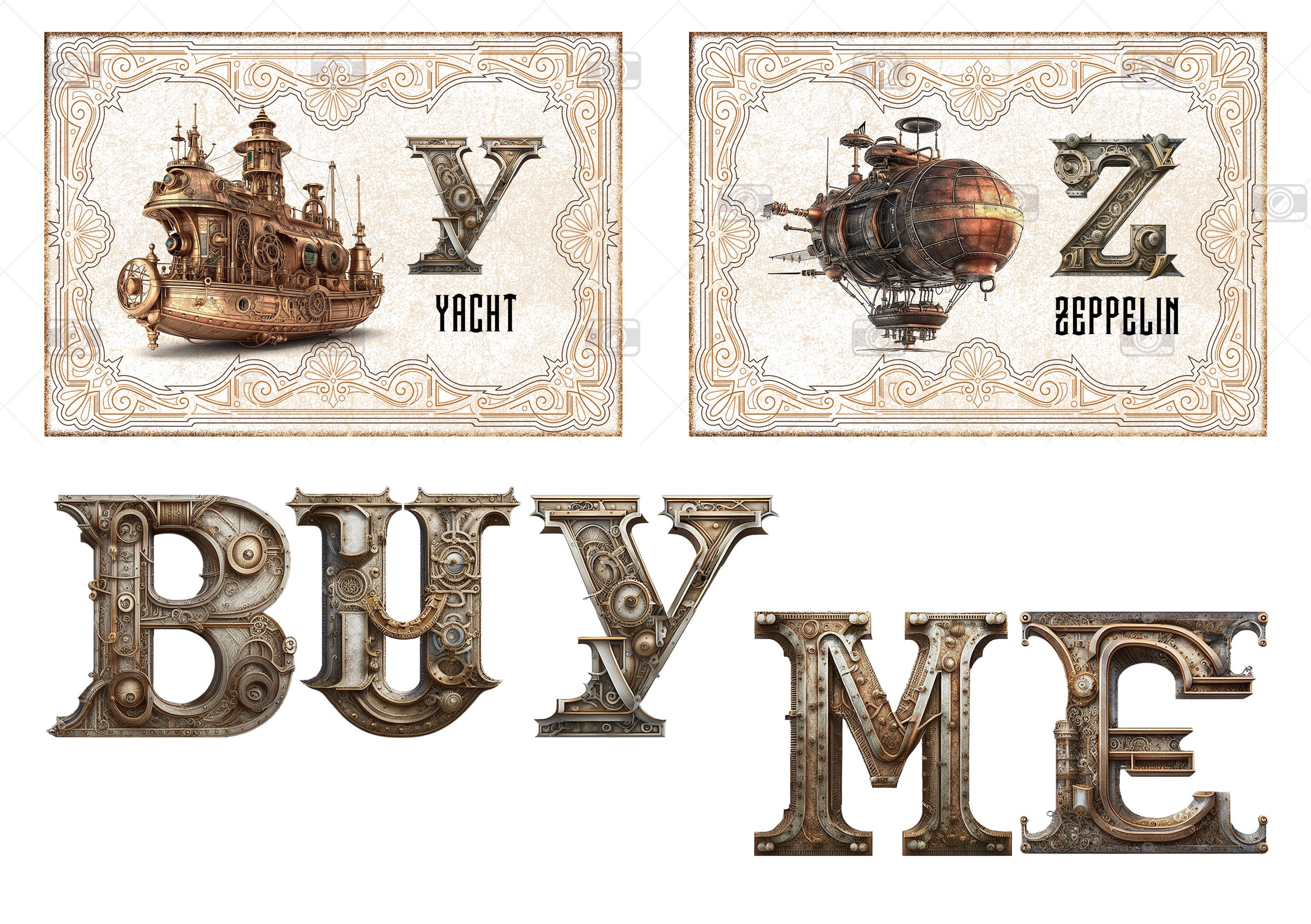 26 Steampunk Alphabet Flashcards Printable ABC Cards With - Etsy