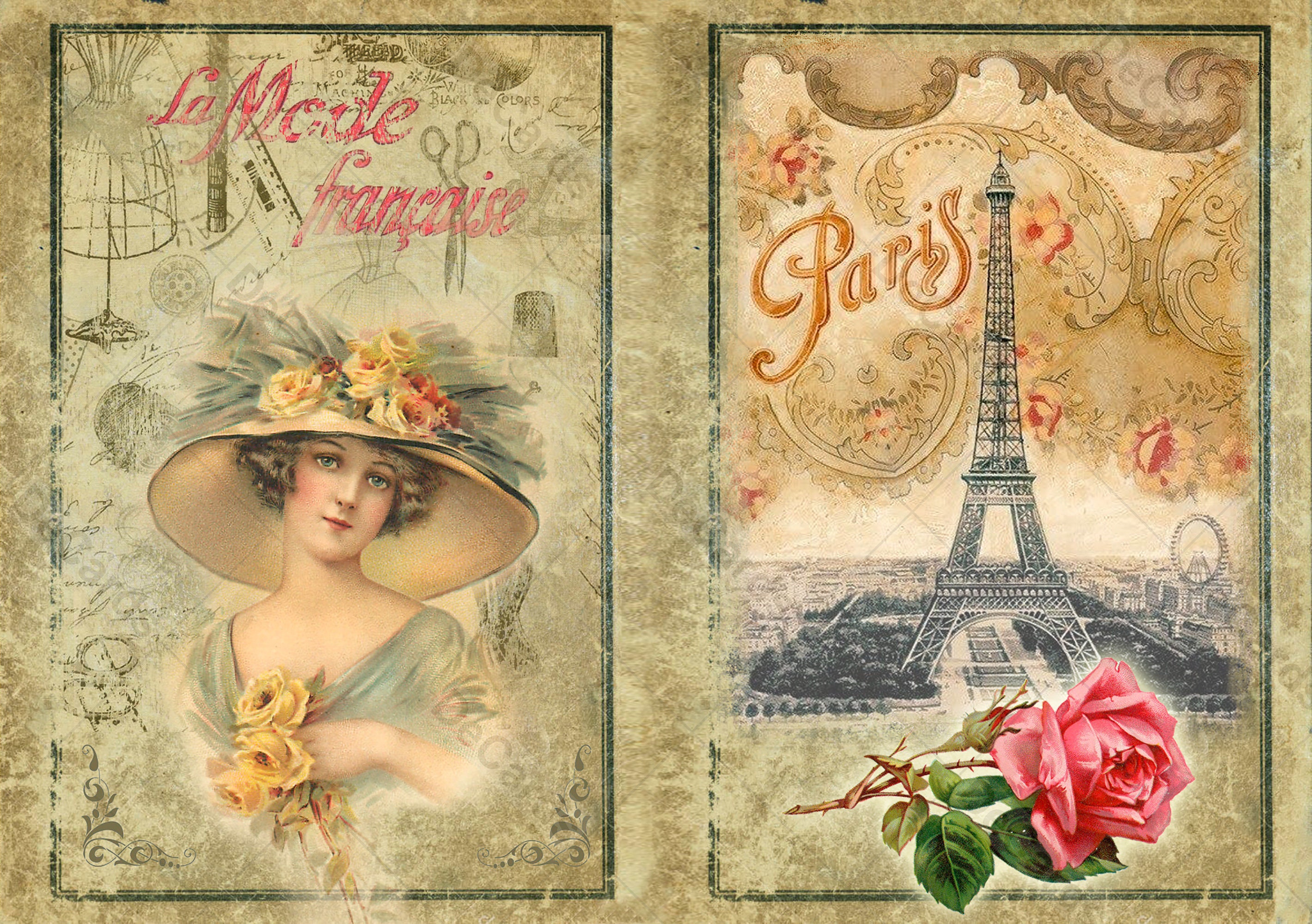 2 Econom Digital Paper Printable "paris Ladies" A4 Sheet Set - 8 High ...