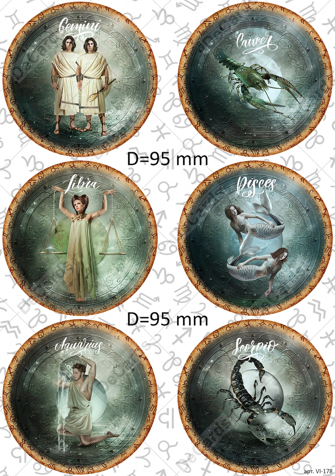 31 FREE Digital Paper Printable vintage Zodiac Signs A4 Sheet Set 24 ...
