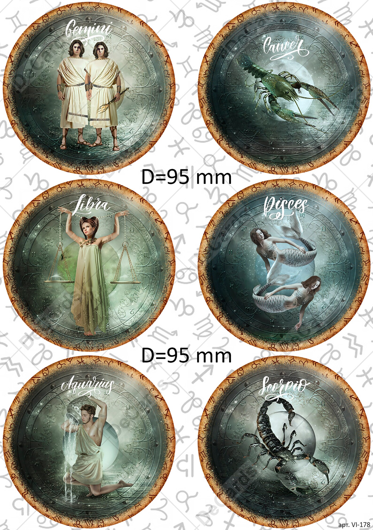 3+1 FREE Digital Paper Printable "vintage Zodiac Signs" A4 Sheet Set ...