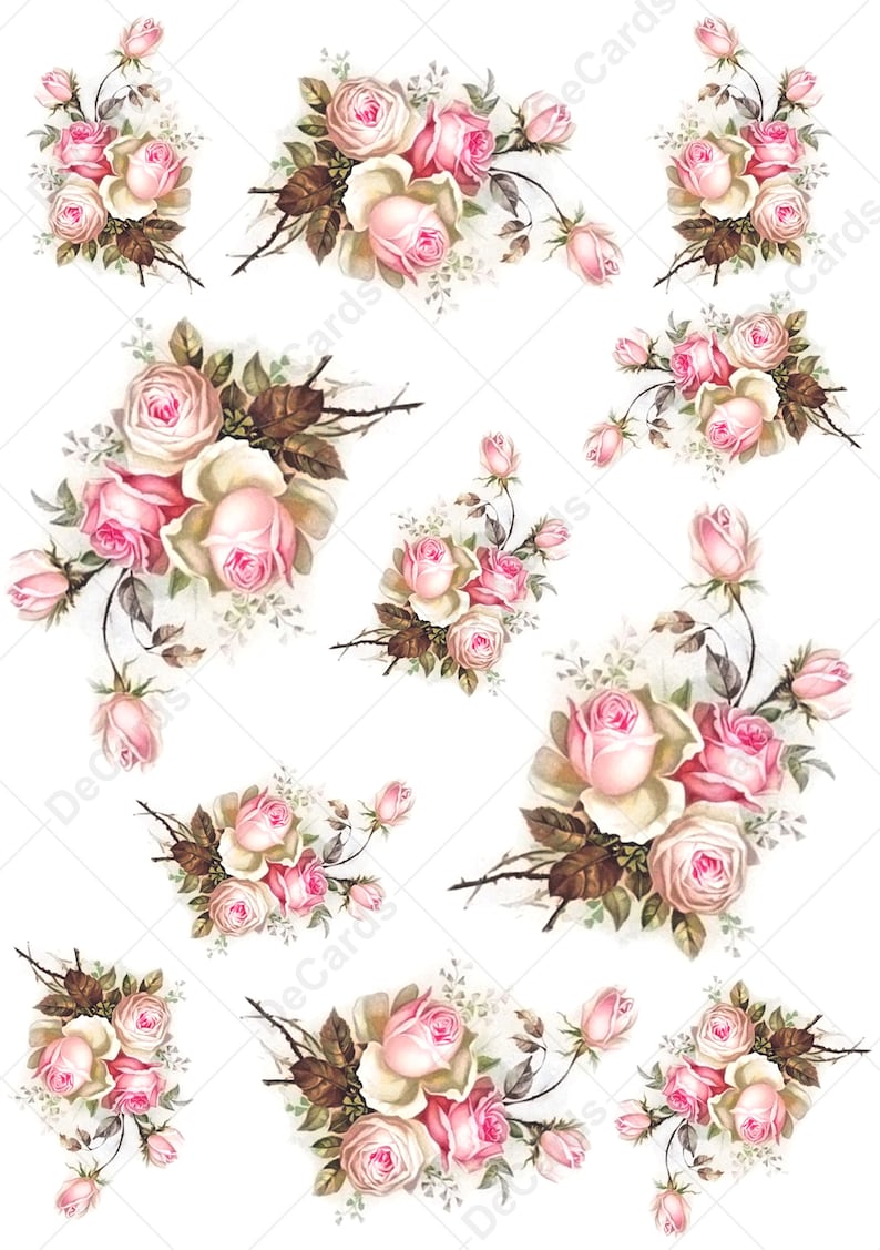 2 Digital Paper Printable Flower Bouquet A4 Sheet Set 24 High ...