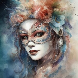 2 Digital Paper Pack "masquerade Mask" - A5 Planner Cover, Watercolor ...