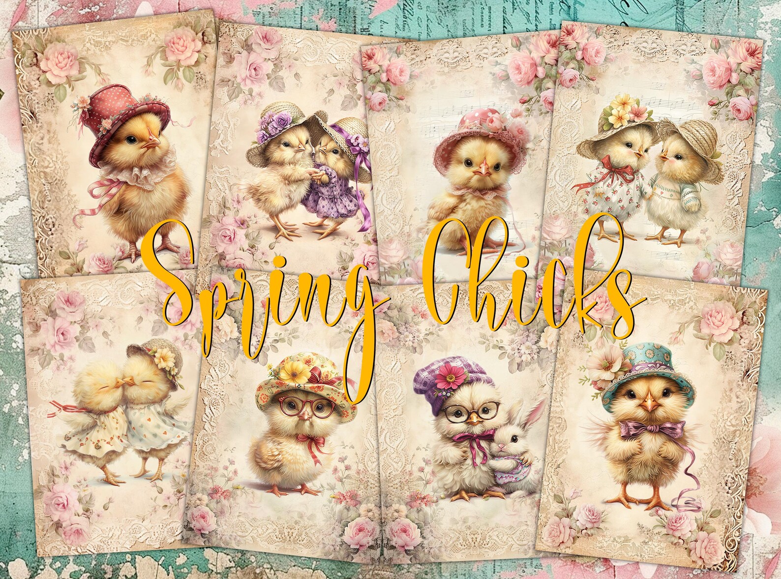 Spring Chick Digital ATC Cards - 8 Printable Victorian Art Junk Journal ...
