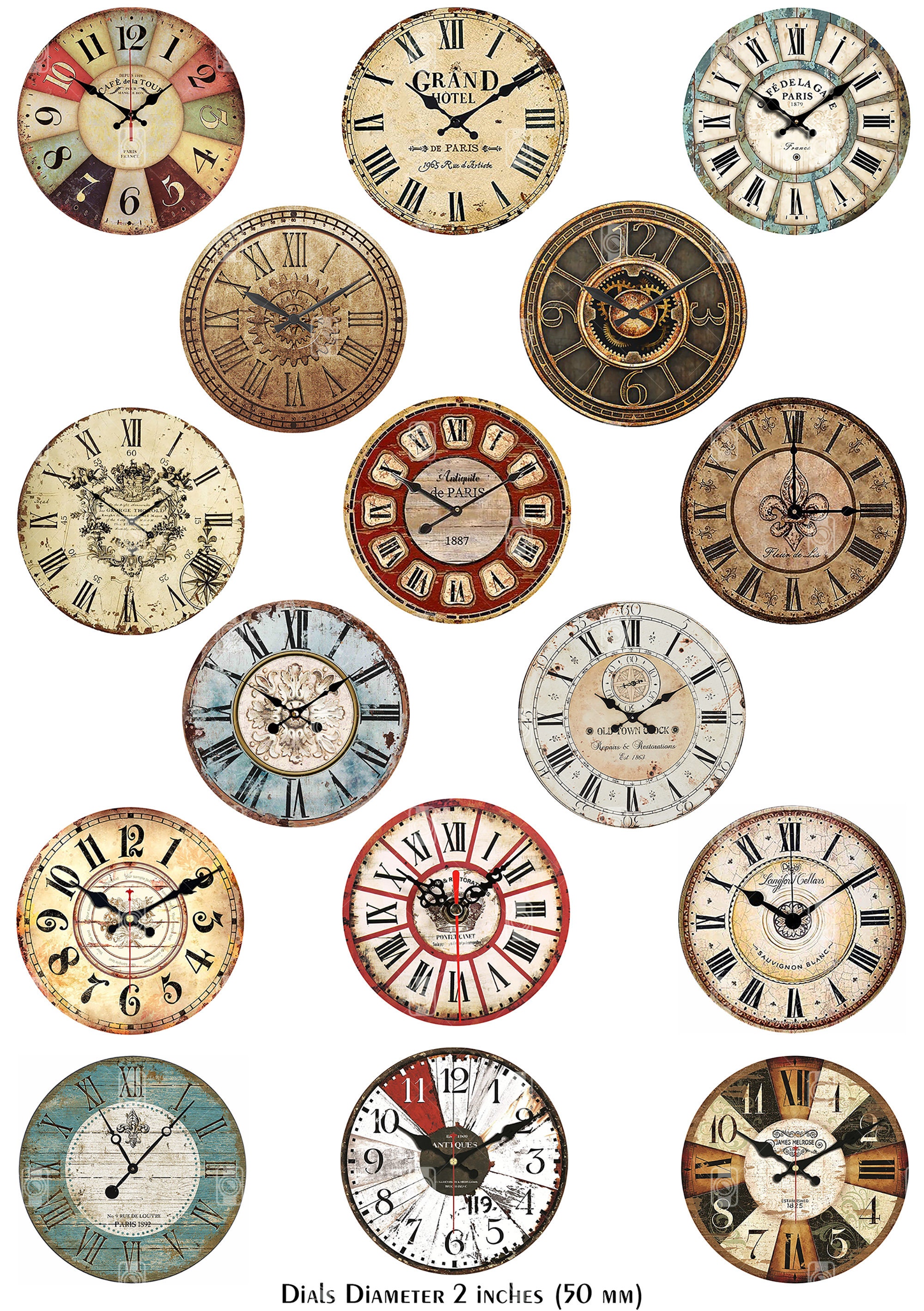 32 Retro Clock Face Dials Kit of 3 Digital Printable A4 Sheets - Ø2 ...