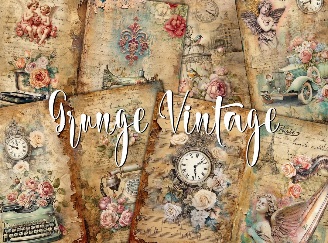 Grunge Digital Paper Set, Junk Journal Pages Collage Sheet, Vintage ...