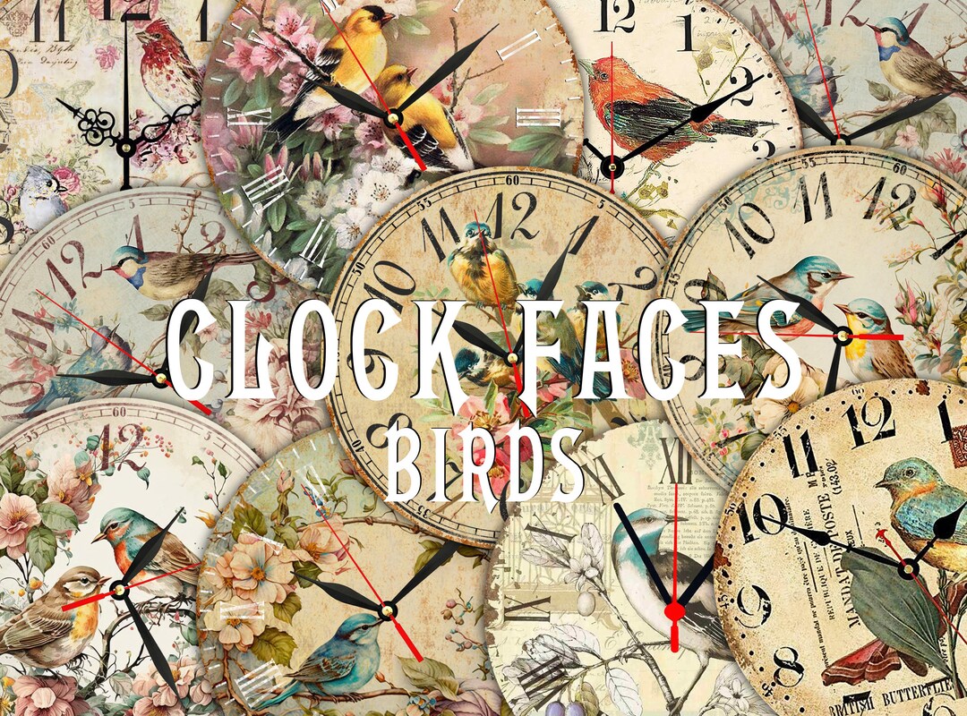 18 Vintage Bird Clock Face - Digital Printable Shabby Chic Victorian ...
