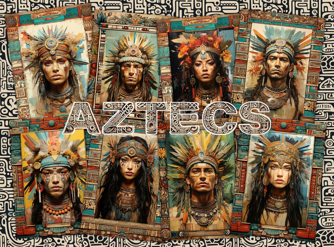 Aztec Woman and Man Digital ATC Cards - 8 Printable Maya Watercolor ...