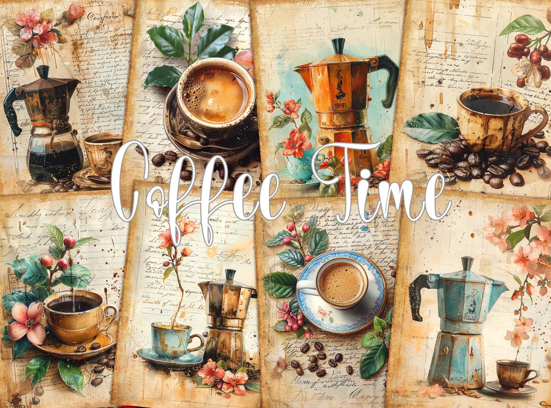 10 Coffee Time Junk Journal Pages, Stamperia French Style Coffee Cups ...