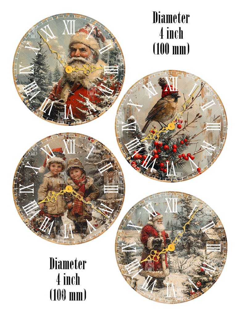 8 Christmas Clock Faces 4" - Vintage Victorian Art Round Images PNG and ...