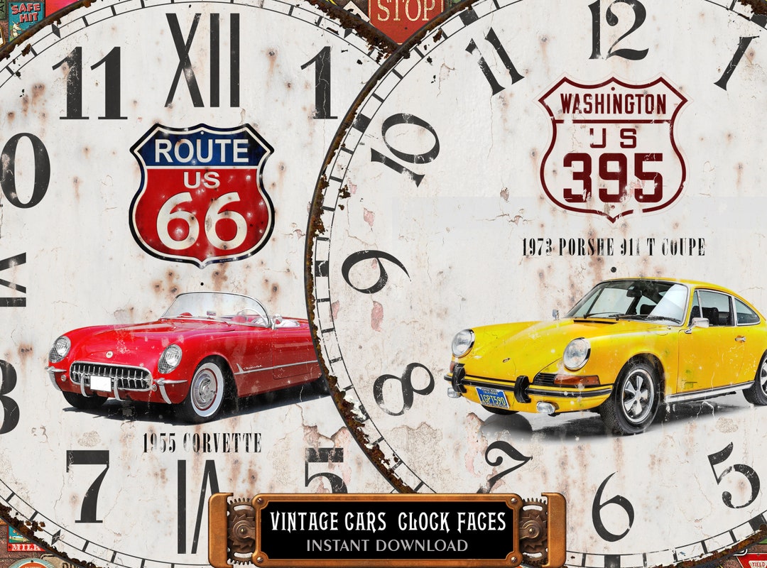 Vintage Cars CLOCK FACE - Ø8"-3" Printable Rusty Watch Dial Corvette ...