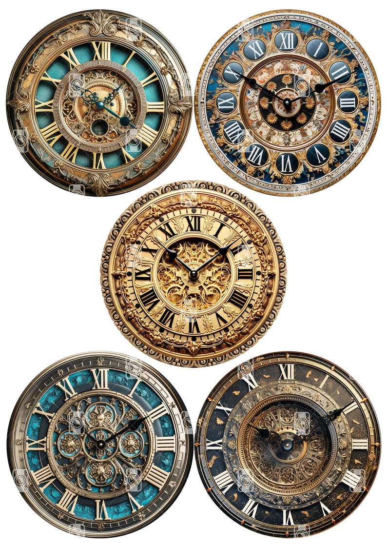 Vintage Clock Face PNG Images Kit and 2 Printable A4 Sheets 10 Round ...