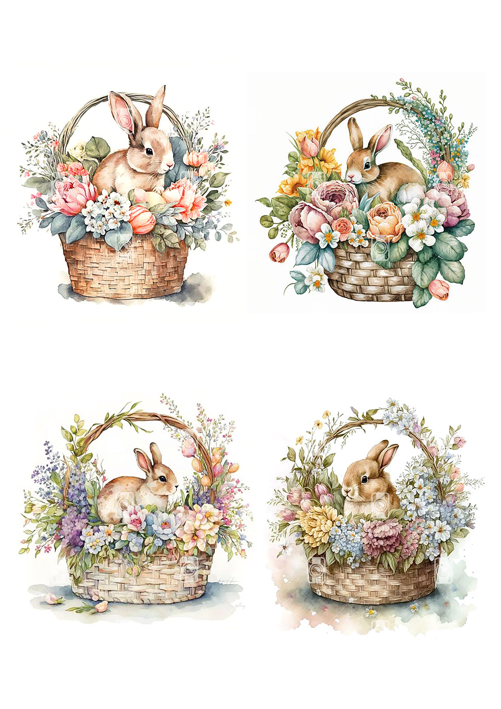 7 A4 Digital Paper Pack Watercolor Easter Bunny Basket Spring - Etsy