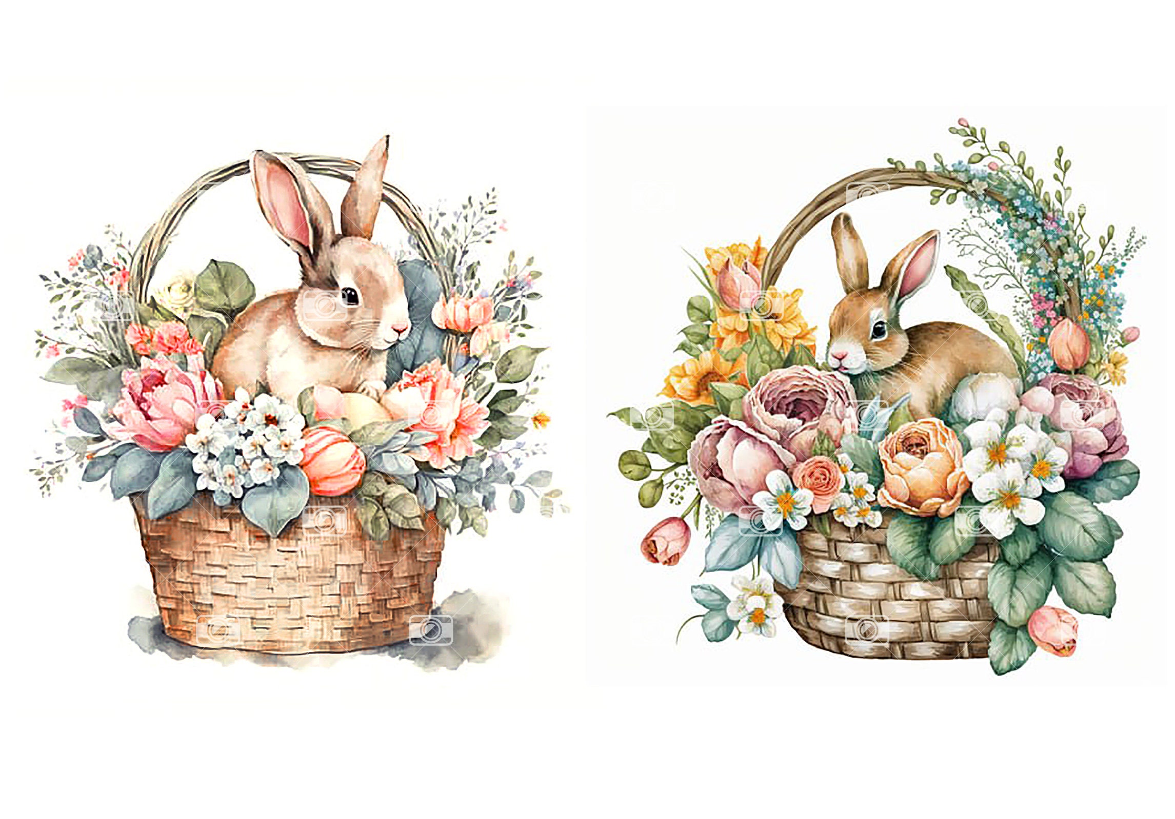 7 A4 Digital Paper Pack Watercolor Easter Bunny Basket Spring - Etsy