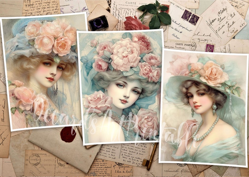 20 Victorian Lady Portraits Shabby Chic Style Digital Paper Pack ...