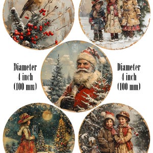 10 Vintage Christmas Victorian Art Round Images PNG and 2 Digital ...