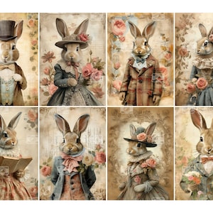 40 Bunny Rabbit Mega Bundle Digital ATC Cards - Printable Floral ...