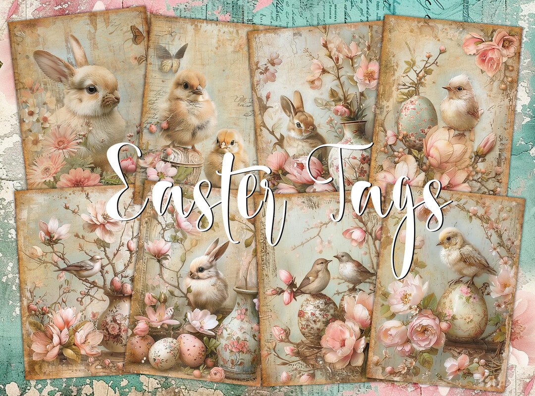 Easter Tags Digital ATC Cards - 8 Printable Spring Theme Junk Journal ...