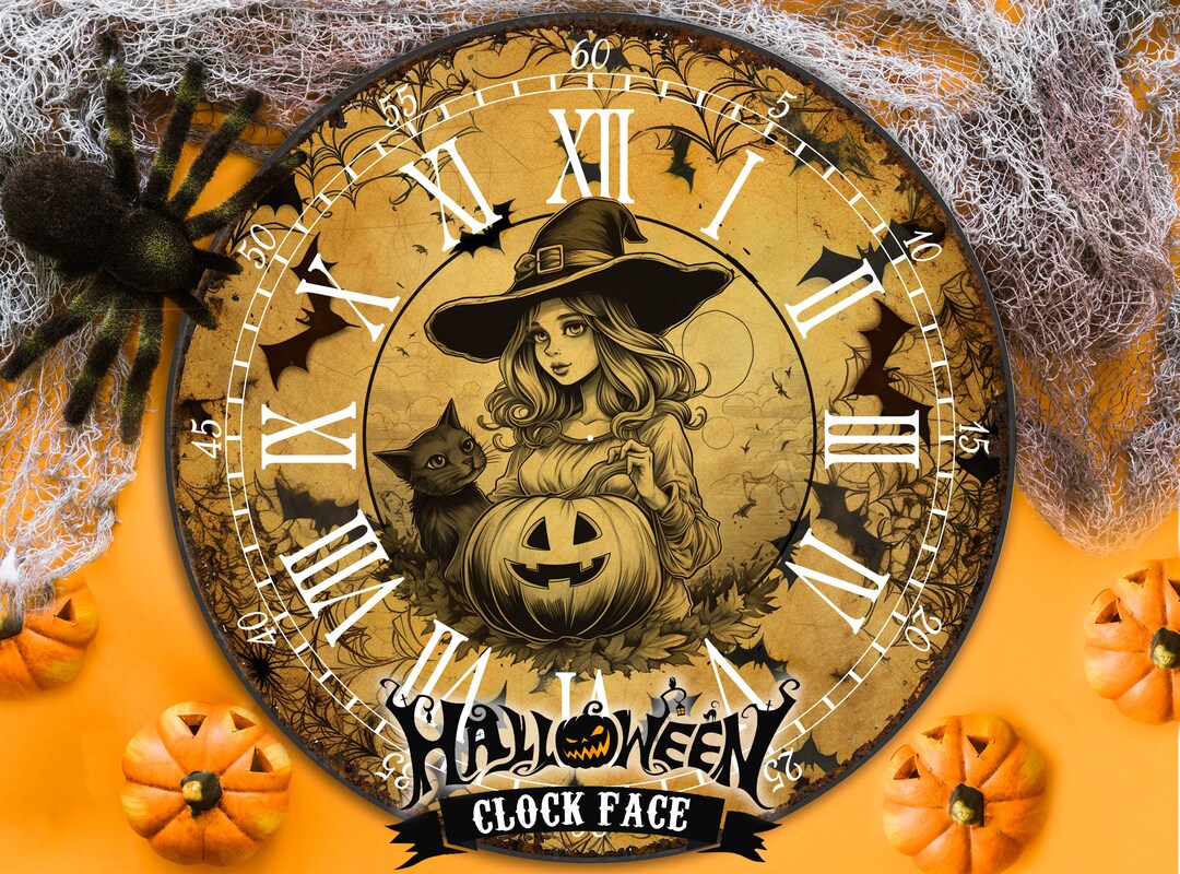 5 Halloween Clock Faces PNG - 15", 12", 10", 8", 4" Digital Printable ...