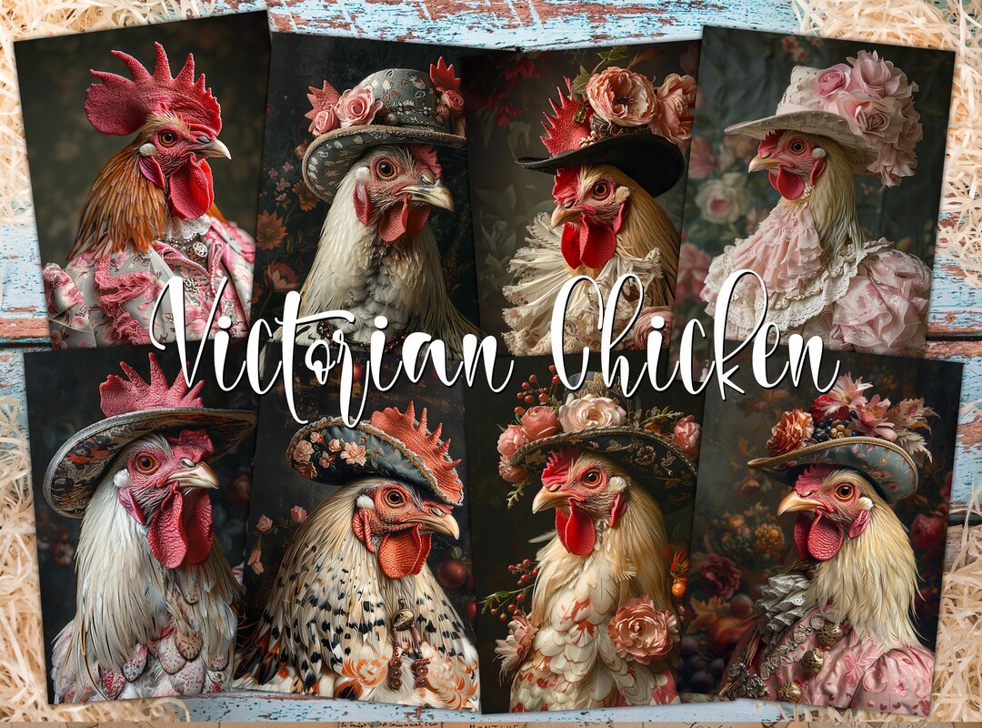 Victorian Chicken Digital ATC Cards - 8 Printable Old Fashioned Rooster ...