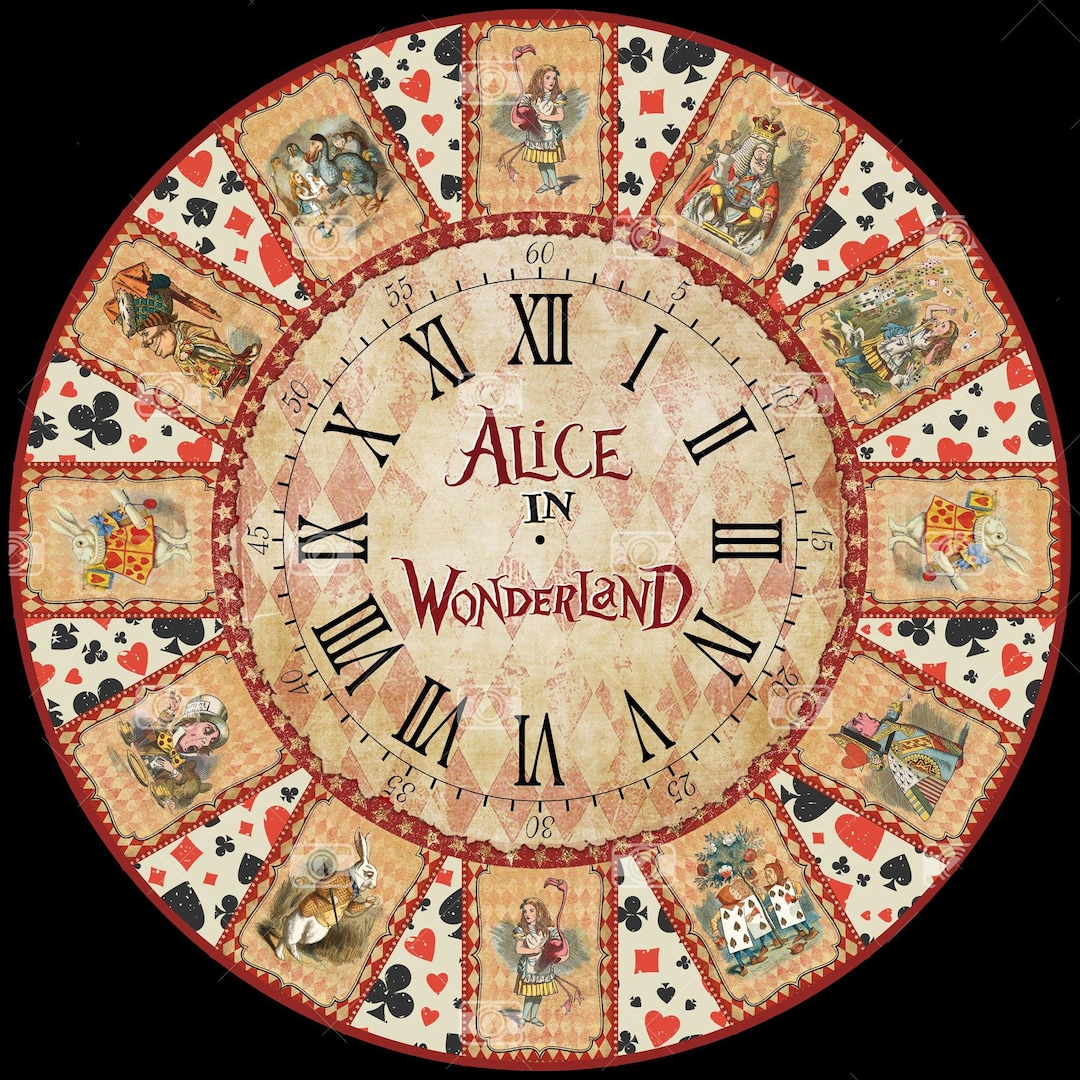 Alice in Wonderland Clock Faces 12", 10", 8" Diameter. Printable ...