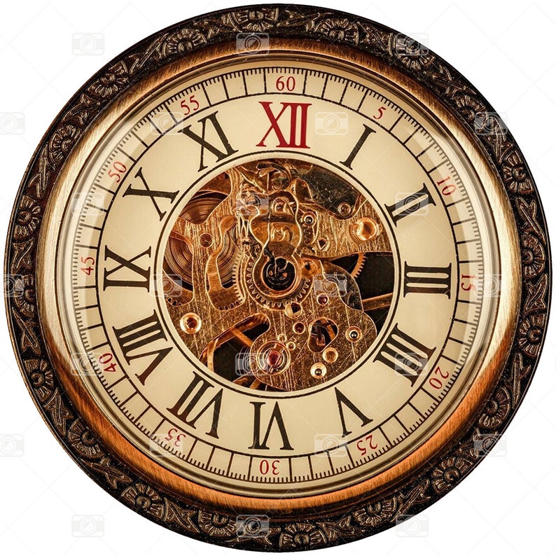 5 Retro Clock Faces 8", 6", 4" Antique Watch Template Images for ...