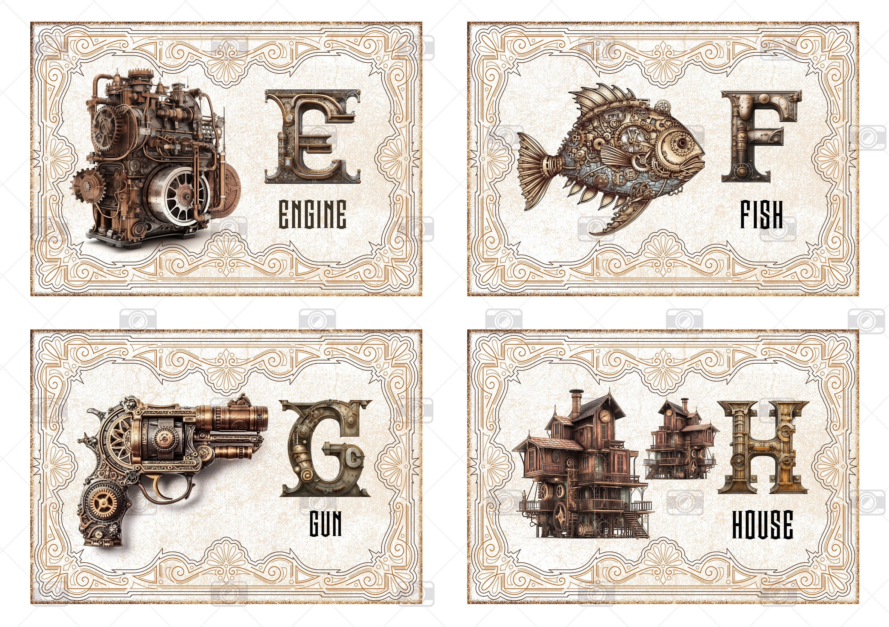 26 Steampunk Alphabet Flashcards Printable ABC Cards With - Etsy