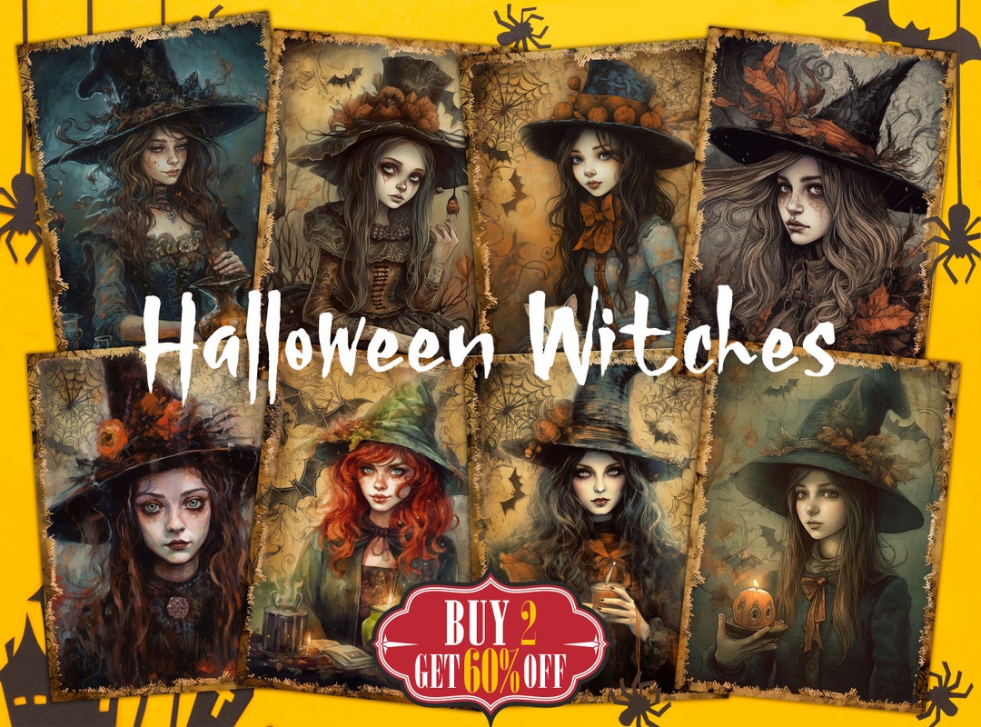 Halloween Witch Digital ATC Cards - 8 Printable Macabre Art Junk ...