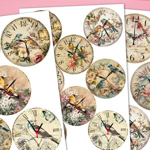 18 Vintage Bird Clock Face - Digital Printable Shabby Chic Victorian ...