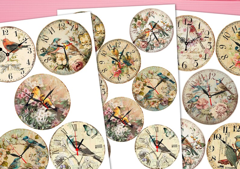 18 Vintage Bird Clock Face Digital Printable Shabby Chic Victorian ...