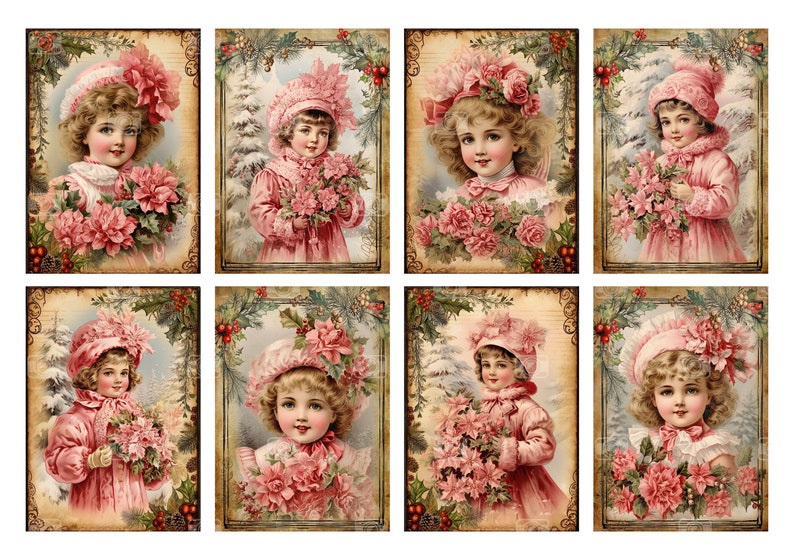 Victorian Christmas Shabby Chic Girl Portrait Digital ATC - Etsy