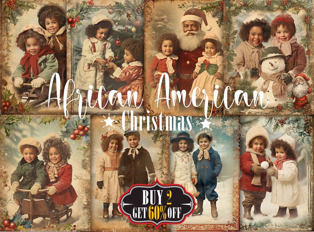 African American Christmas Kids Digital Paper Pack, Black Santa, Cute ...