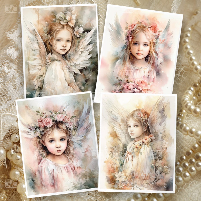 22 Small Angel Painting Digital Paper Pack Watercolor Cute - Etsy