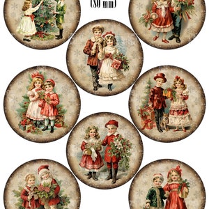 10 Retro Christmas Kids Vintage Victorian Art Round Images PNG and 3 ...