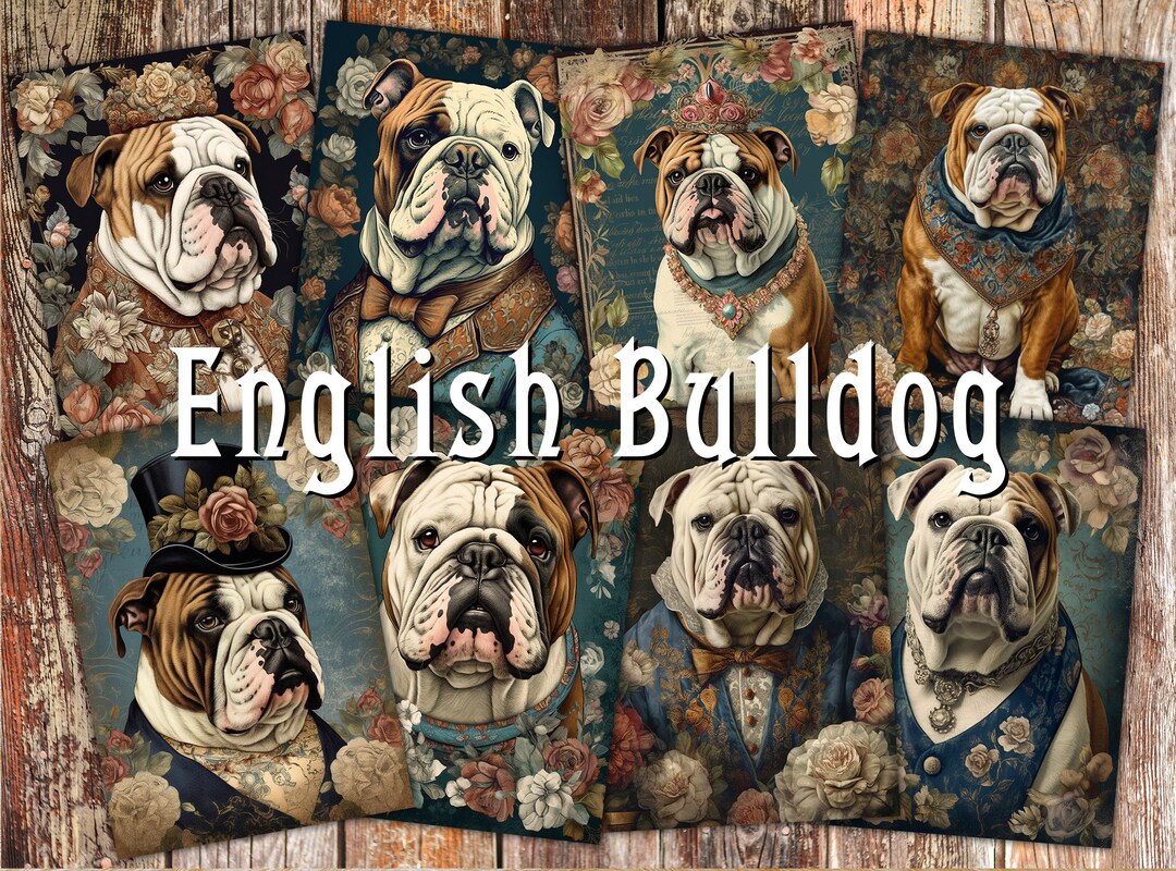 English Bulldog Digital ATC Cards - 8 Printable Mixed Media Floral ...