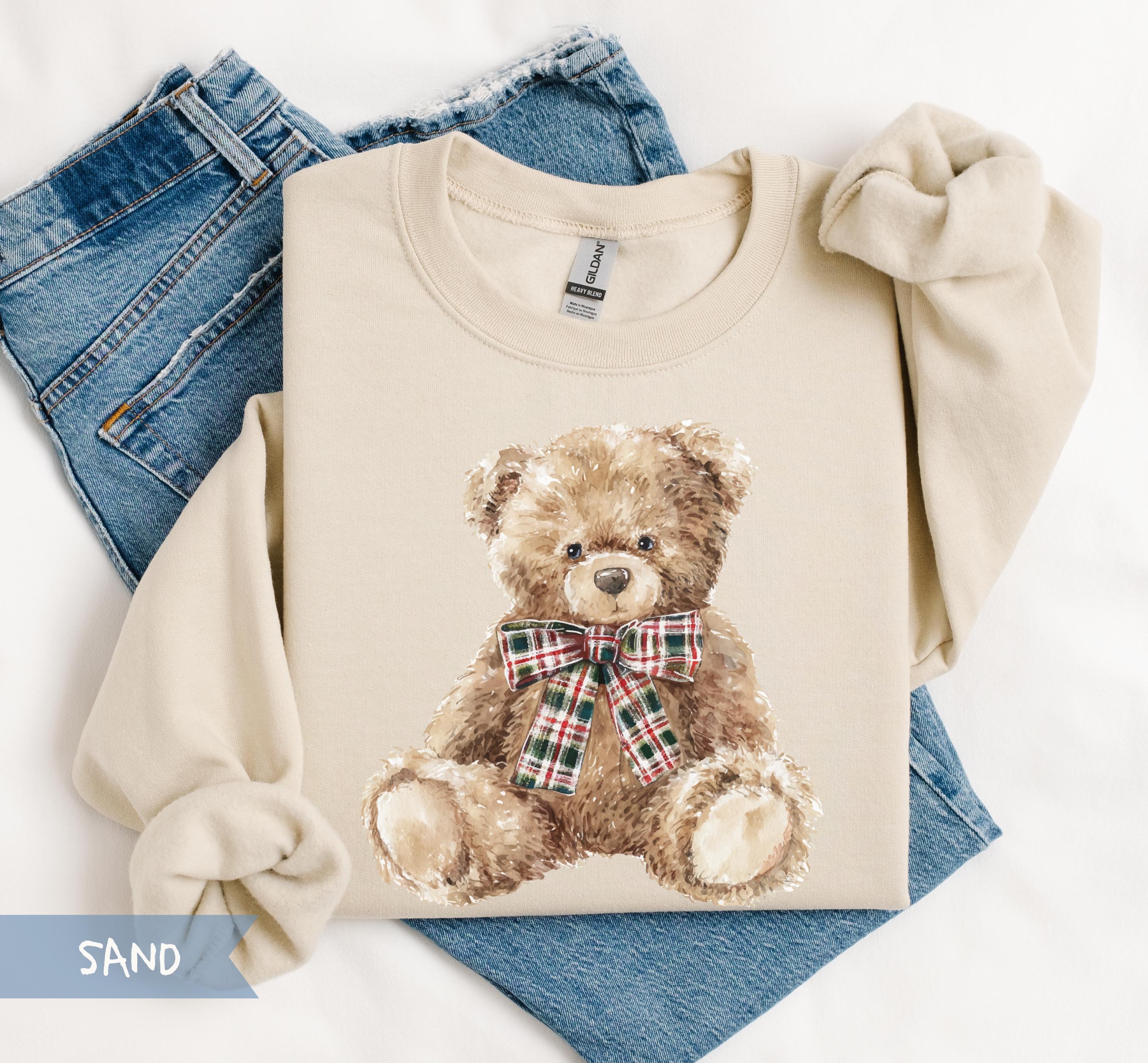Teddy Bear Sweatshirt Trendy Preppy Winter Crewneck Watercolor Bear ...