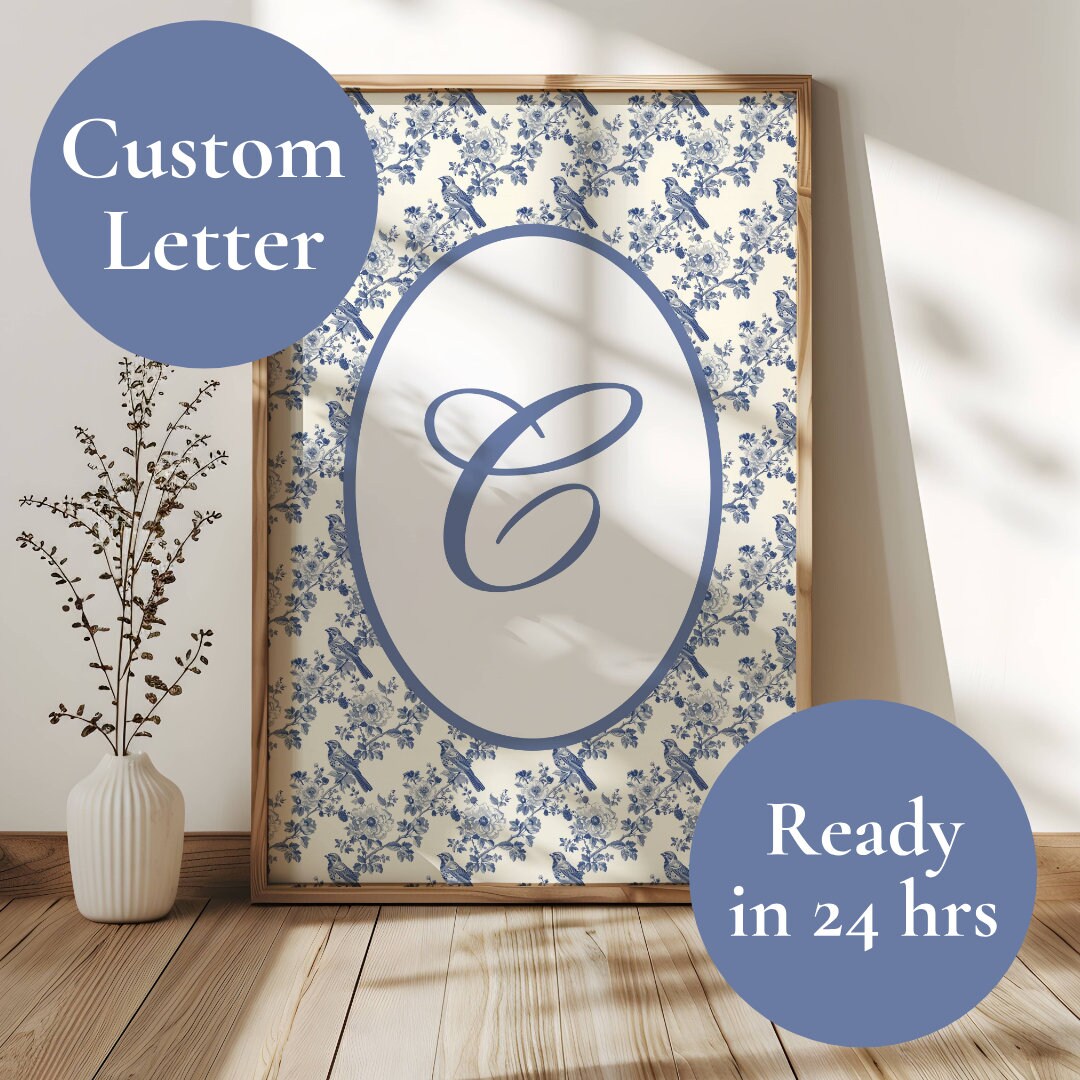 Chinoiserie Grandmillennial Wall Art Custom Initial Art Print ...