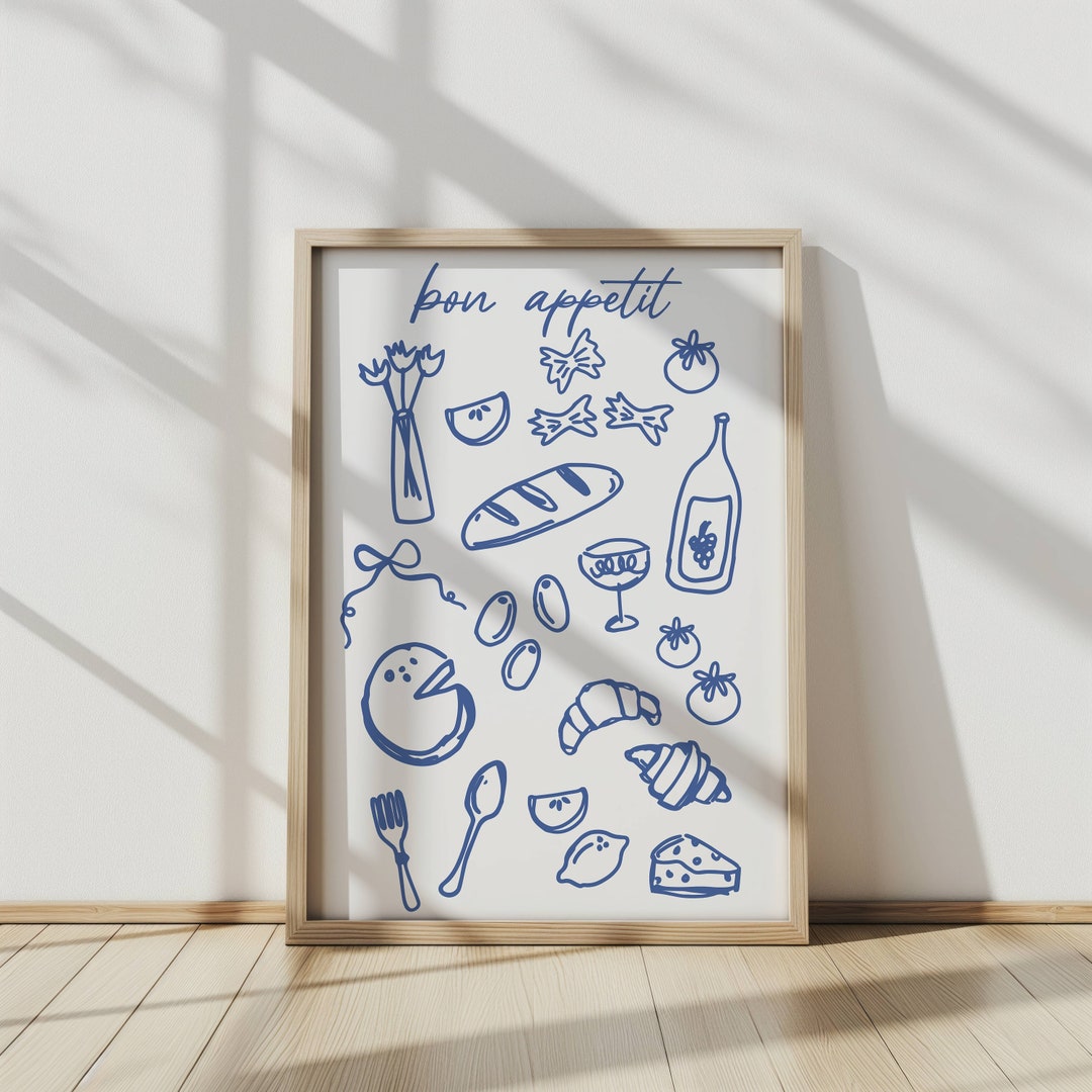 Dinner Party Food Doodles Art Print Vintage Style Food Poster Trendy ...