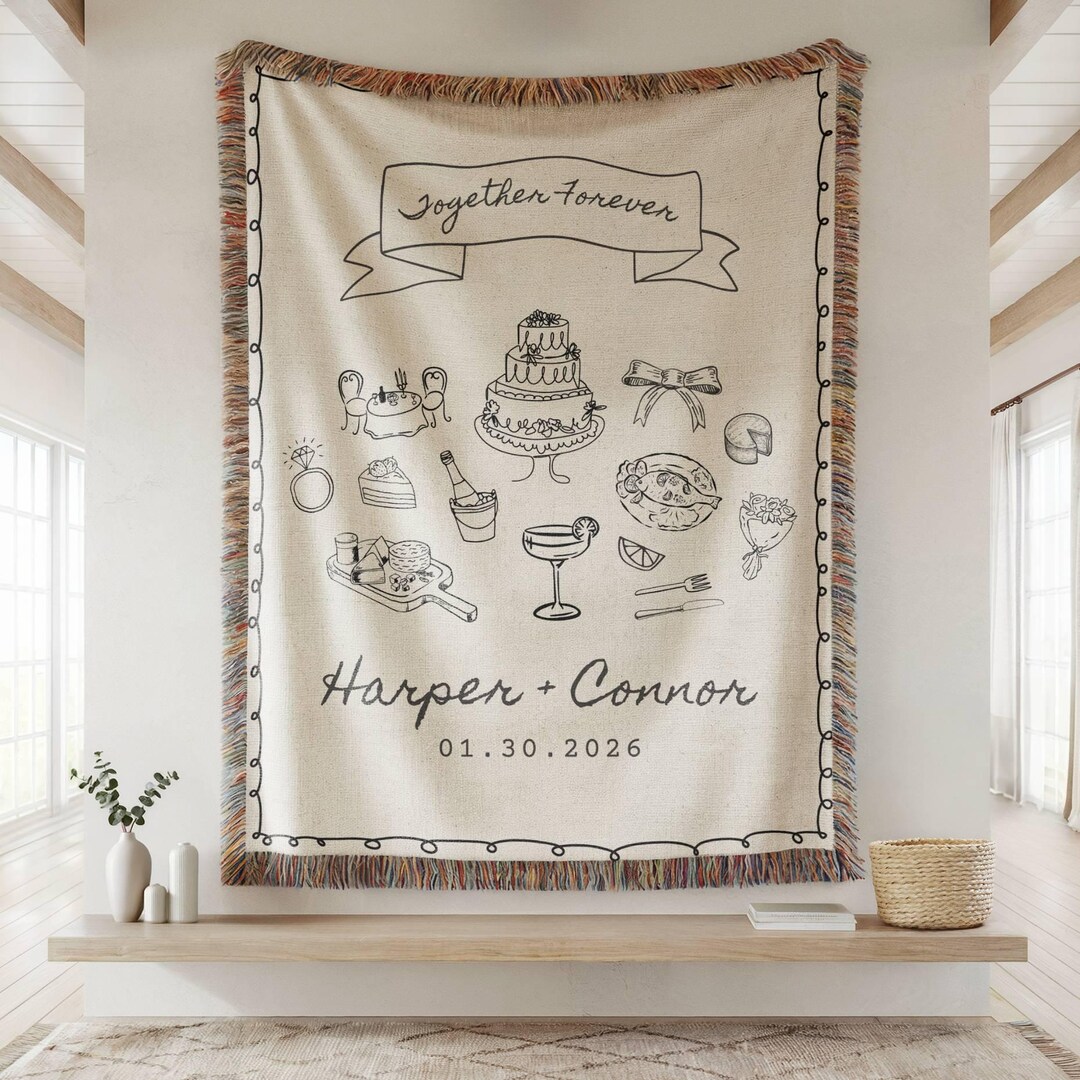 Custom Wedding Doodle Woven Blanket Personalized Couple Gift Bridal ...