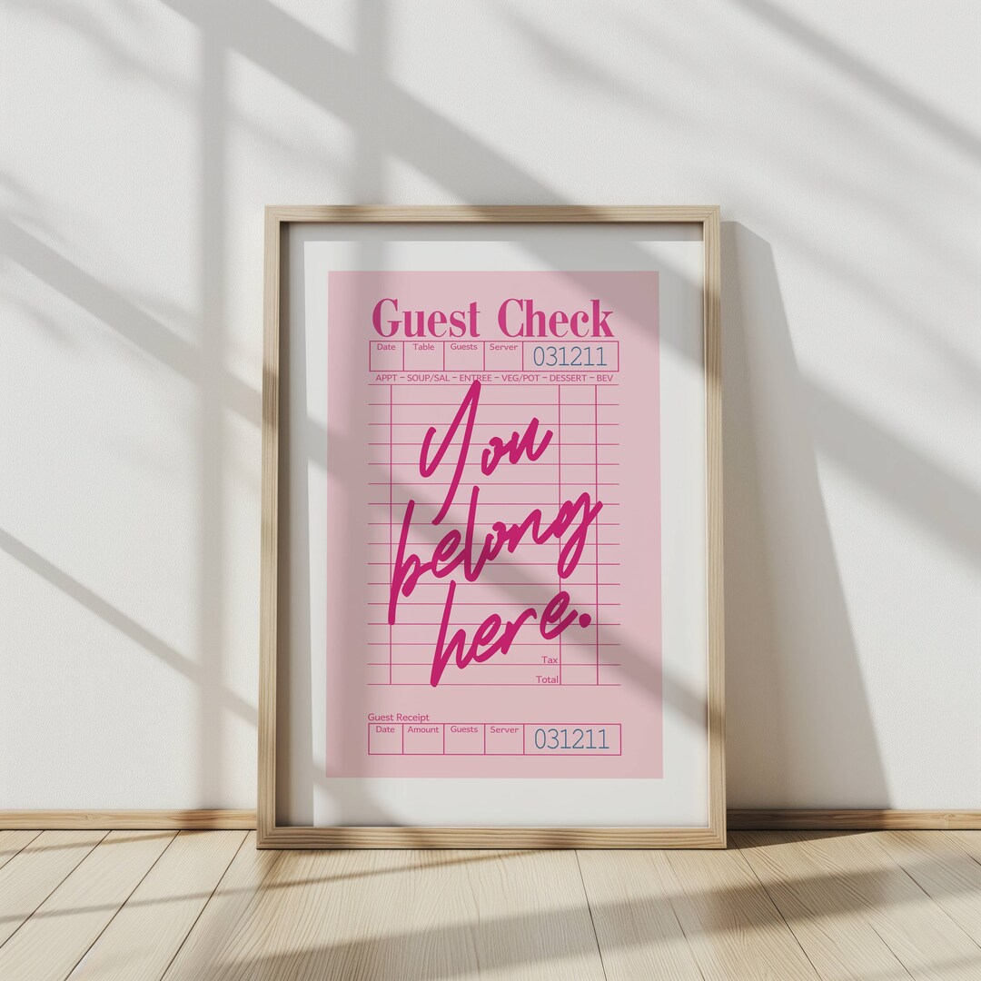 Pink Guest Check Print Poster You Belong Here Dorm Room Decor Pink ...