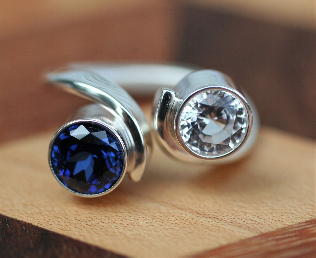 CURVY DOUBLE GEMSTONE Ring * You Choose a Padparadscha or Blue Sapphire ...