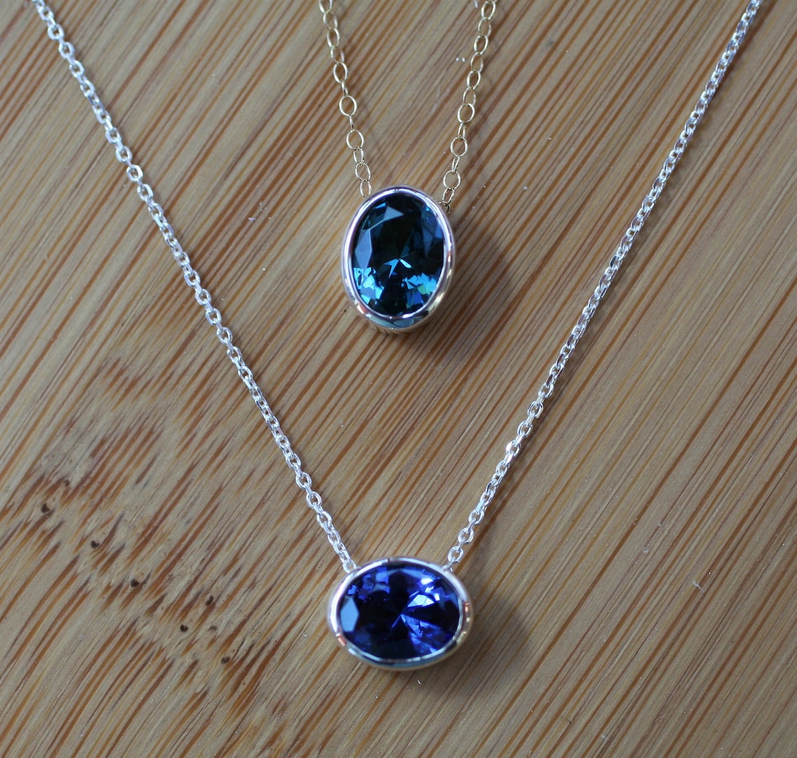FEMININE GEMSTONE NECKLACE Sterling Silver Bezel Slide | Etsy