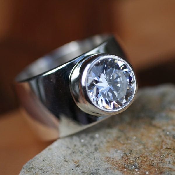 Wide Band Solitaire Ring - Etsy
