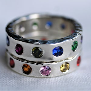 HEAVILY HAMMERED ETERNITY Band Many Gemstone Options Gypsy Set Stones ...
