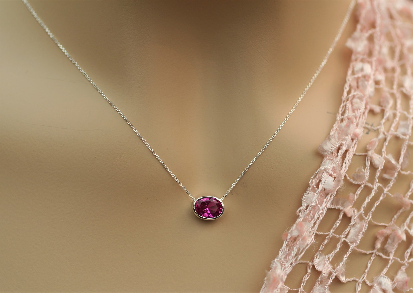 FEMININE GEMSTONE NECKLACE Sterling Silver Bezel Slide | Etsy