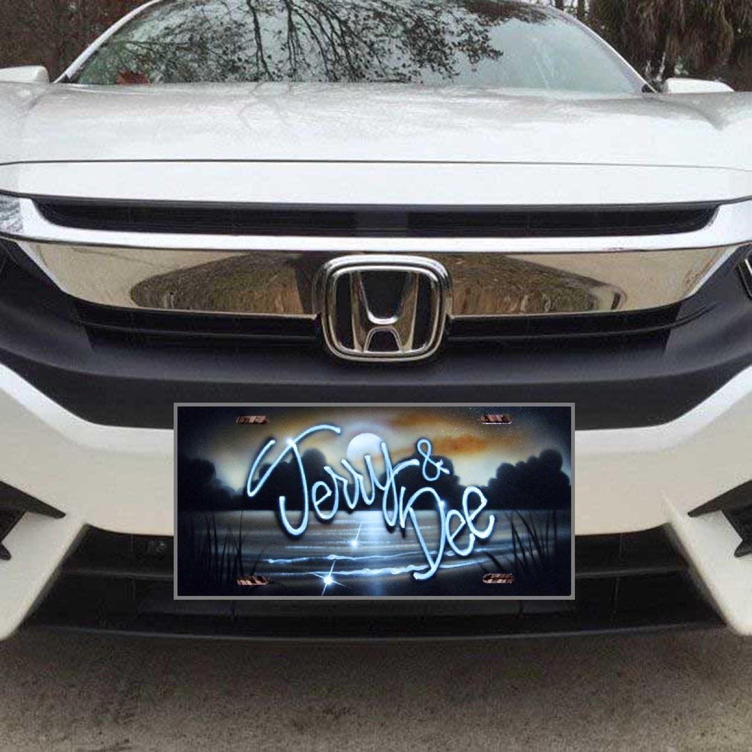 Custom Airbrushed Front License Plate | Dark Beach Scene Airbrush Car ...