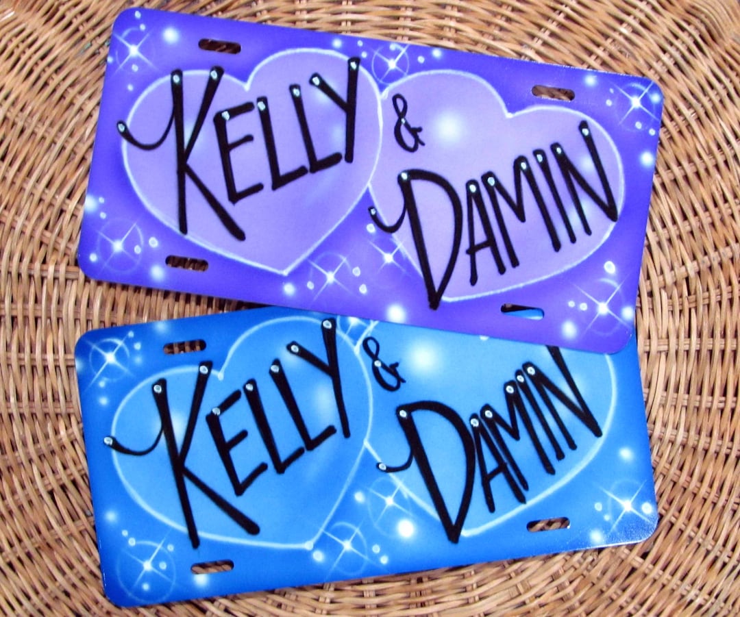 Two Airbrush License Plate Double Hearts His and Hers Car Tag ...