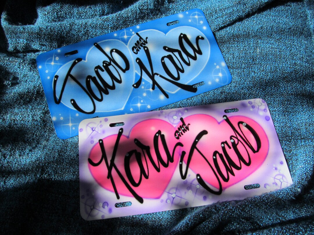 Airbrushed Two License Plates Double Hearts Two Pack His and Hers Car ...