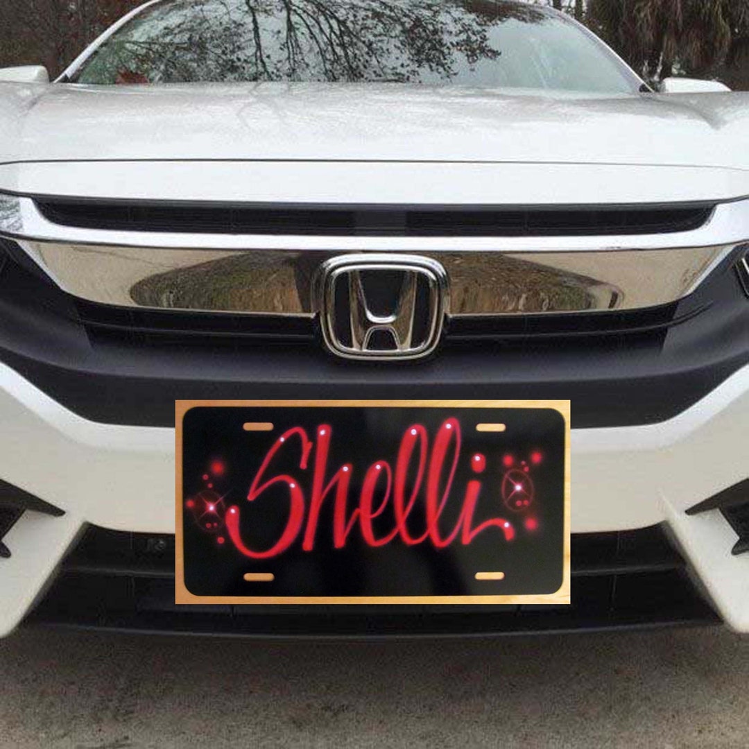 Air Brushed Black Front License Plate Personalized Airbrush Red Script ...