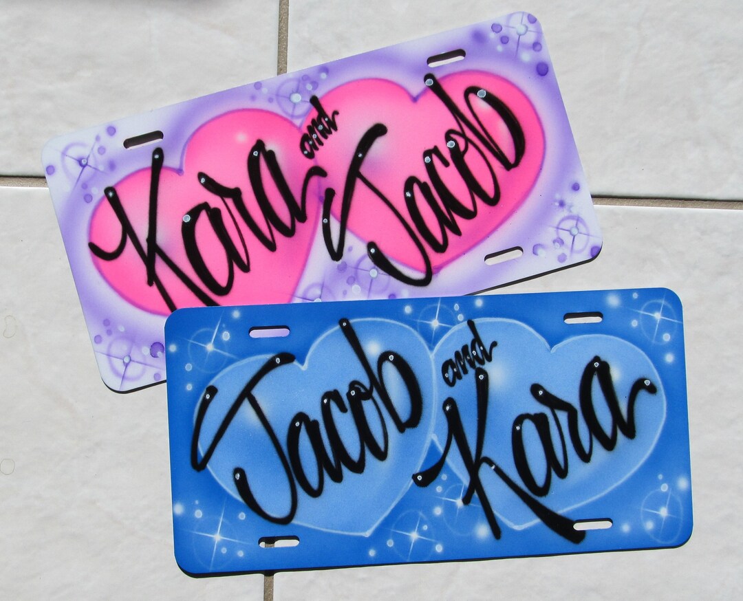 Airbrushed His & Hers License Plates: Personalized Heart Car Tags (set ...